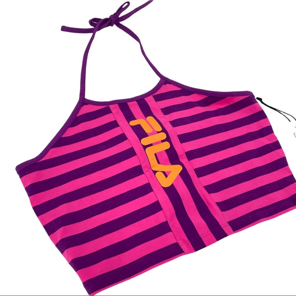 Fila | Tops | Nwt Fila Purple Pink Striped Tie Halter Cropped Top ...